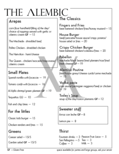Menu - The Alembic Stillhouse